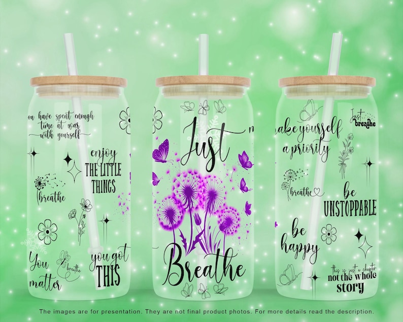 Envoltura motivacional para vaso de vidrio de 16 oz, lata de vidrio con ...