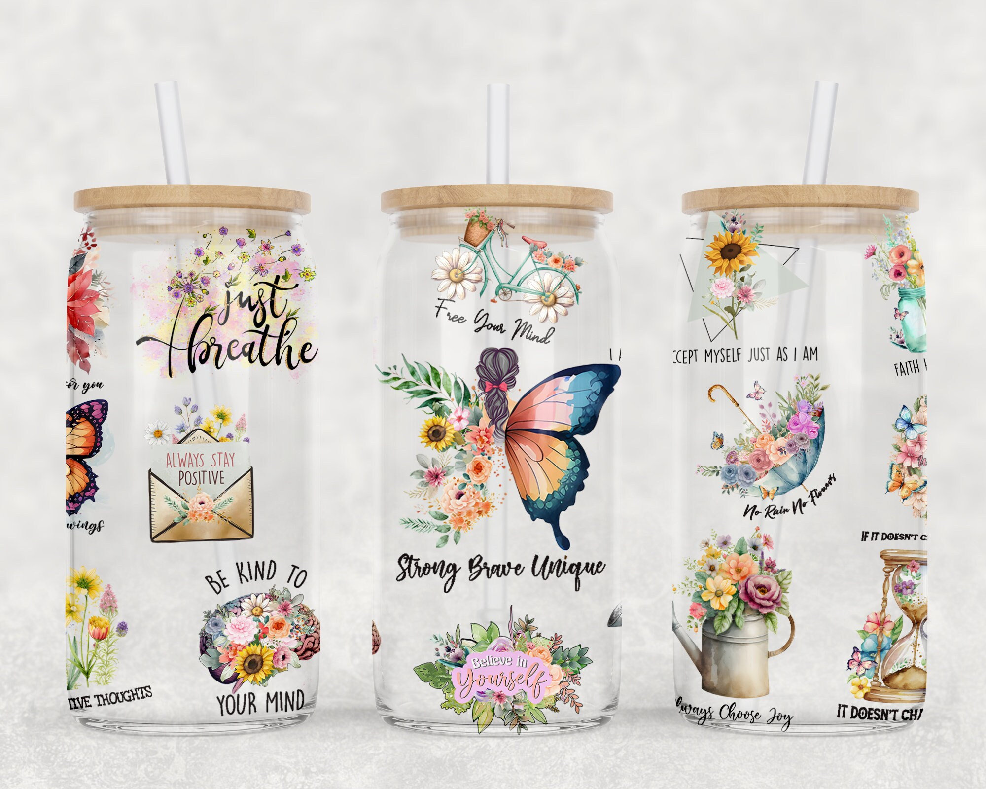 Positive Affirmations 16oz Libbey Glass Can Tumbler Sublimation Design ...