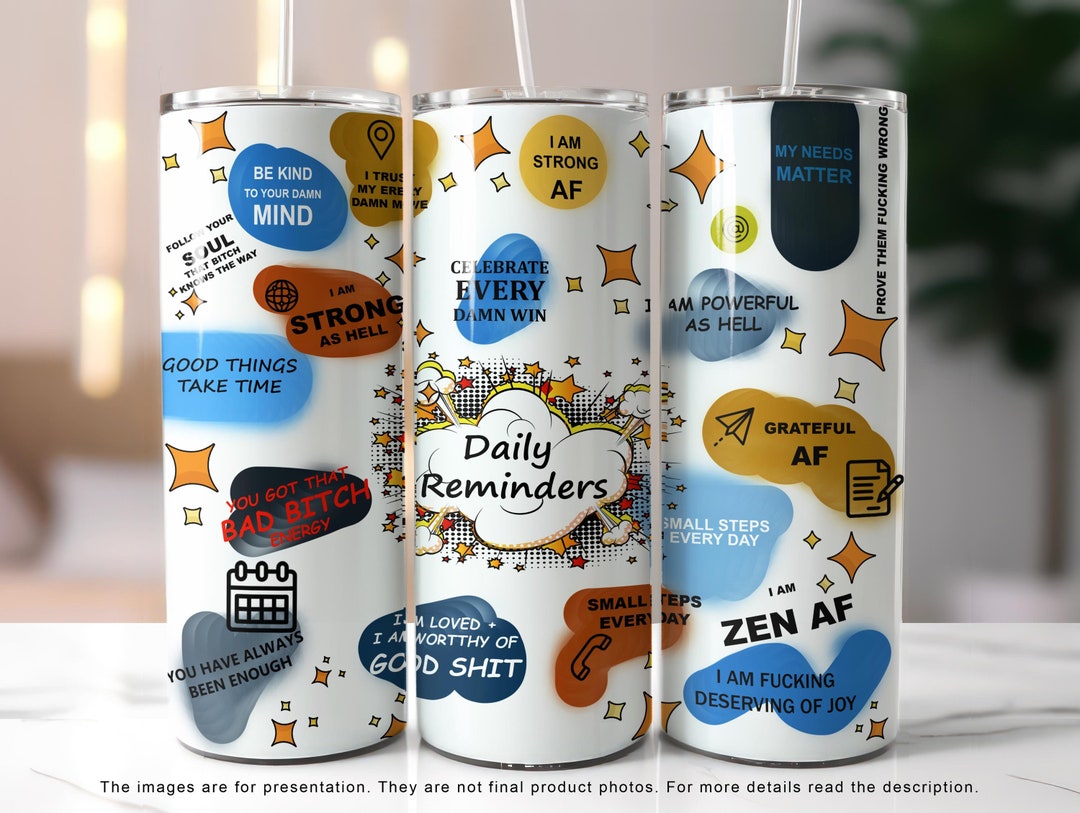 Swear Daily Reminders 20oz Skinny Tumbler Wrap, Boho Affirmations ...