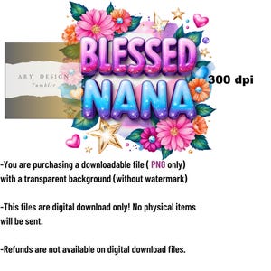 Blessed Nana PNG, Floral Nana Clipart, Mother's Day Sublimation Design, Floral Gigi Png, Mother ...