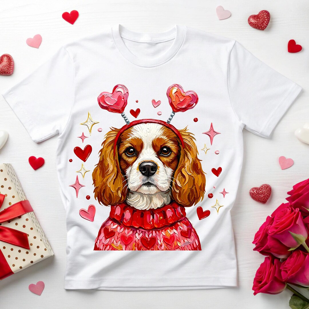 Cavalier King Dog Valentines PNG Heart Hand Painted Valentine's Day ...