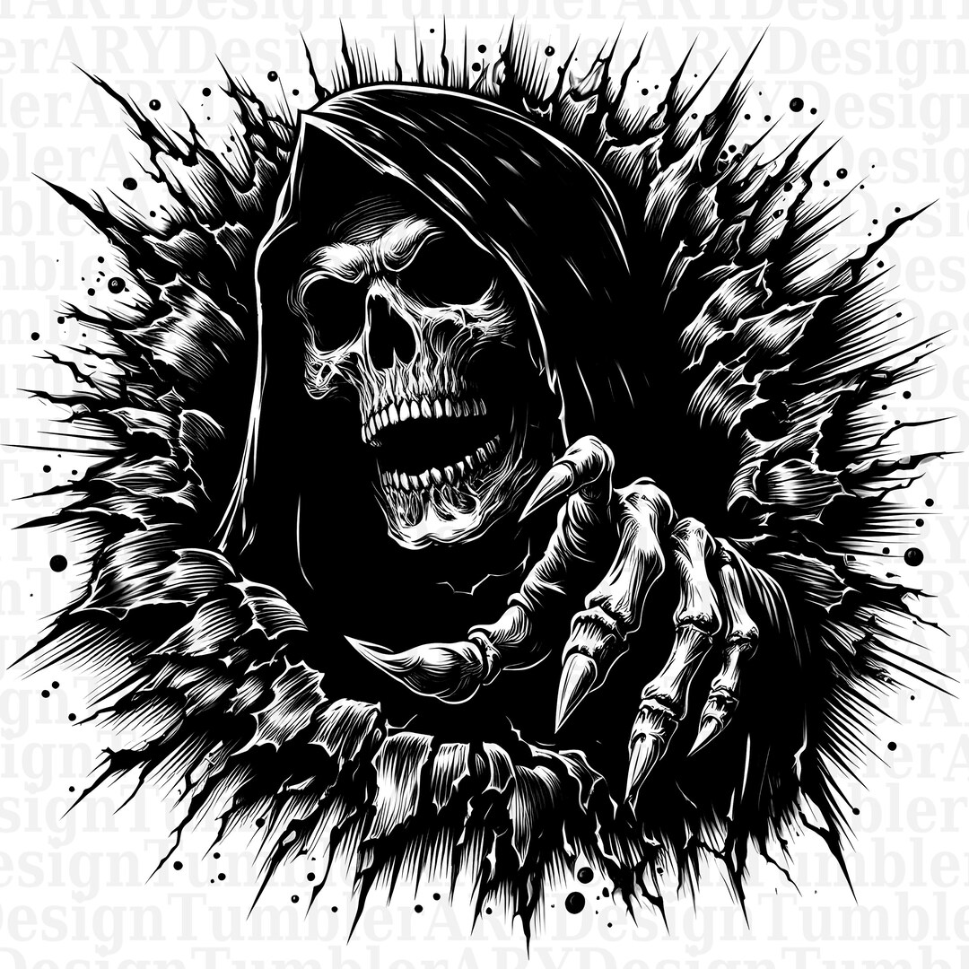 Grim Reaper Breaking Wall SVG PNG: Eerie Skeleton Graphic (digital ...
