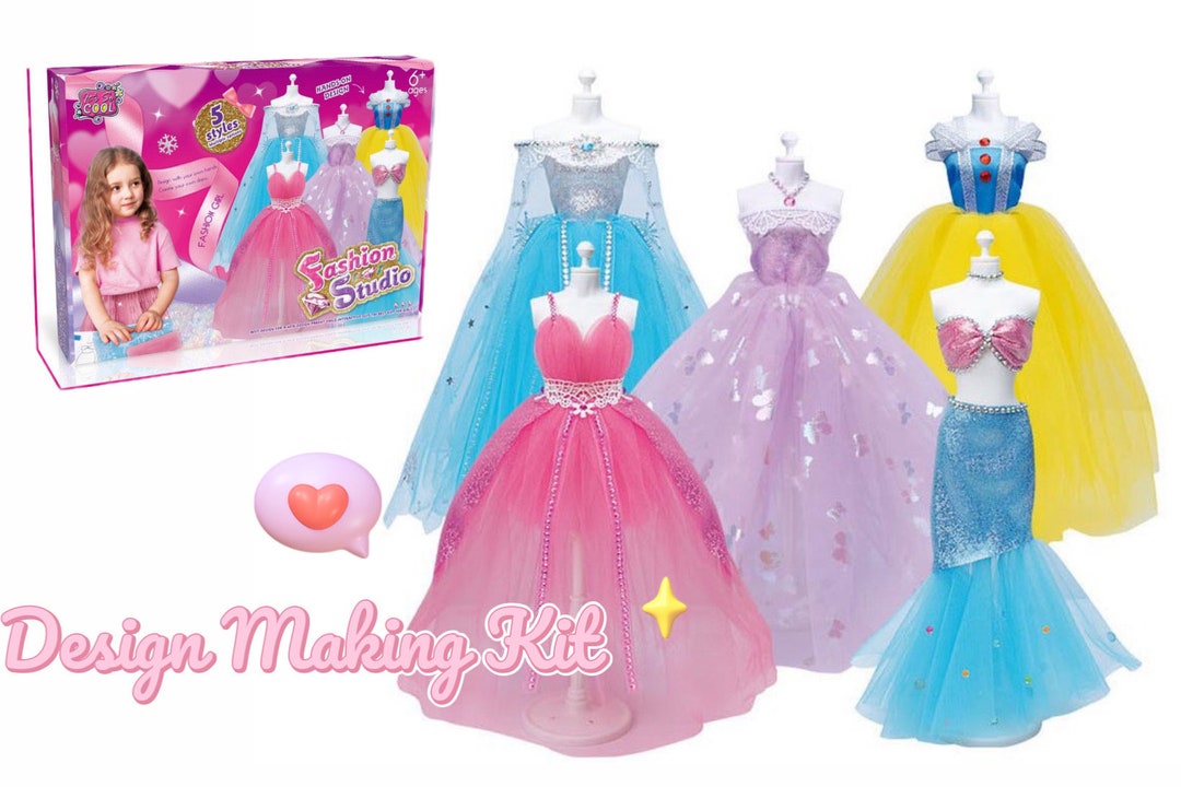 Barbie Doll Princess Dress Making Kit, Fashion Design Kit With 2 Doll ...
