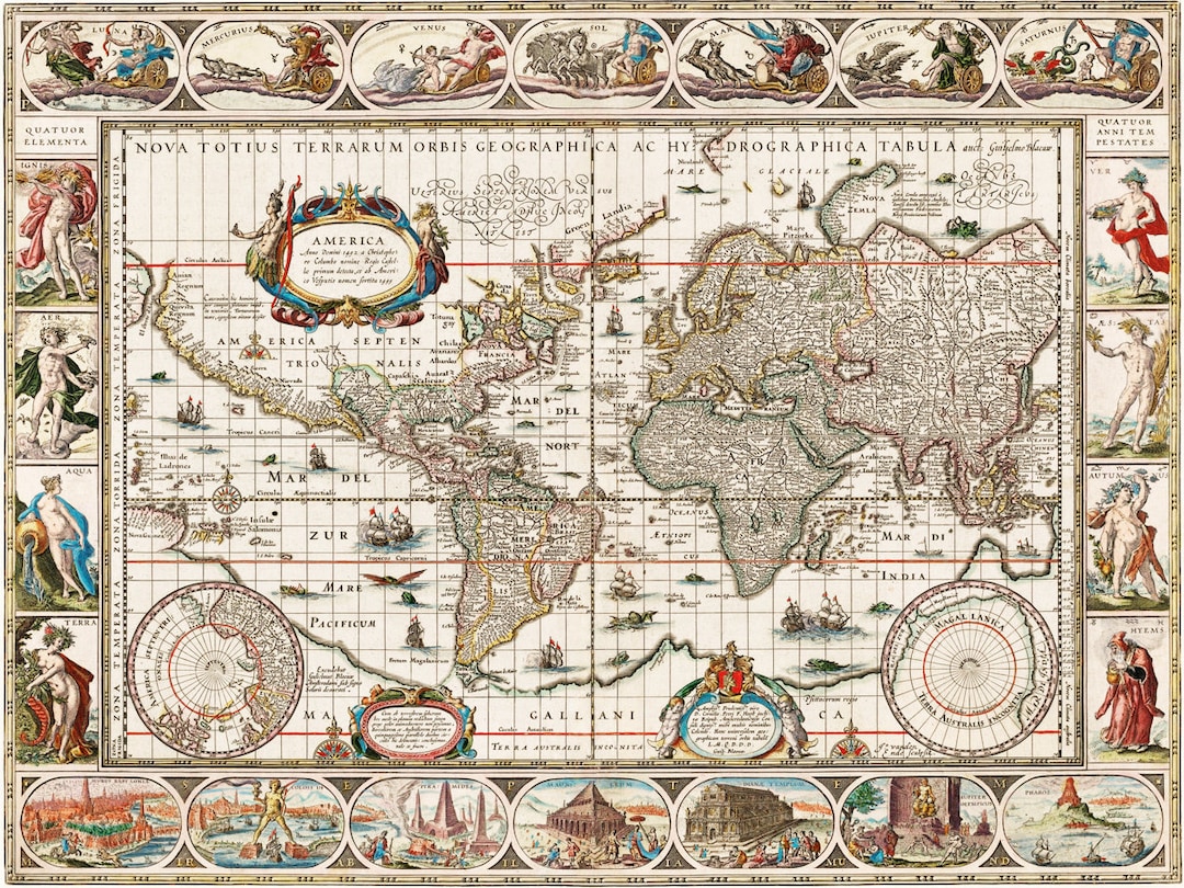 Digital Print - Vintage Map - Antique World Map - Old Map - Historical ...