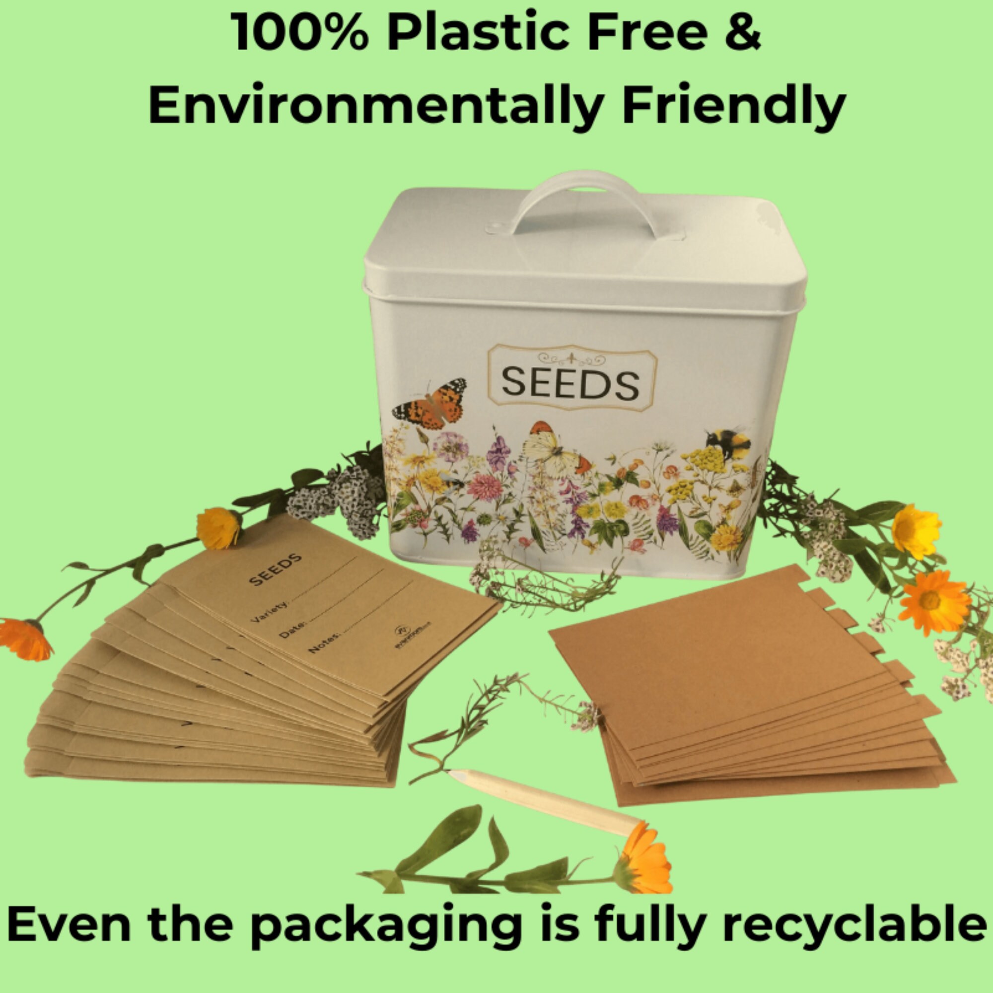 Seed Storage Tin Garden Seeds Packet Organiser Metal Box Container Gift ...