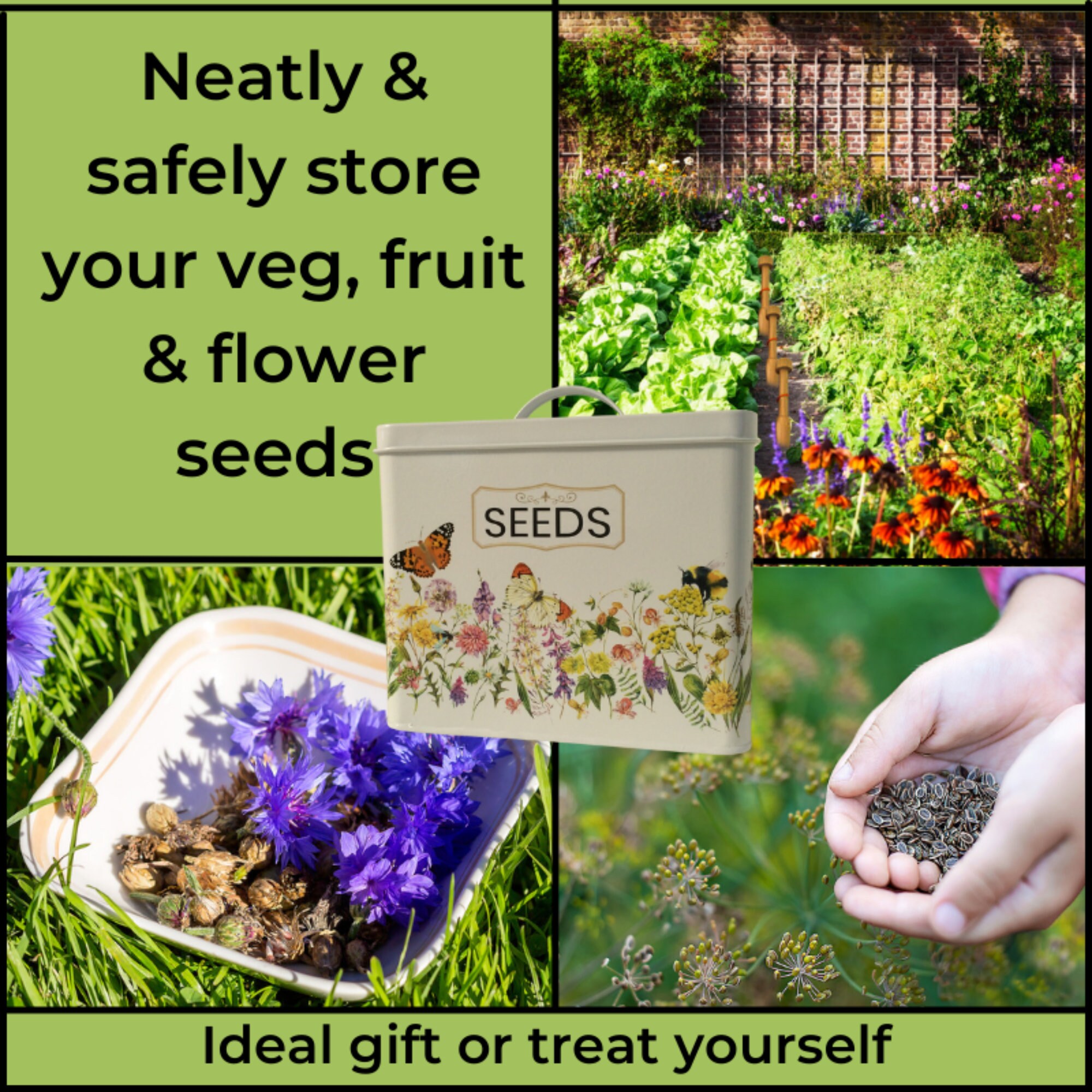 Seed Storage Tin Garden Seeds Packet Organiser Metal Box Container Gift ...