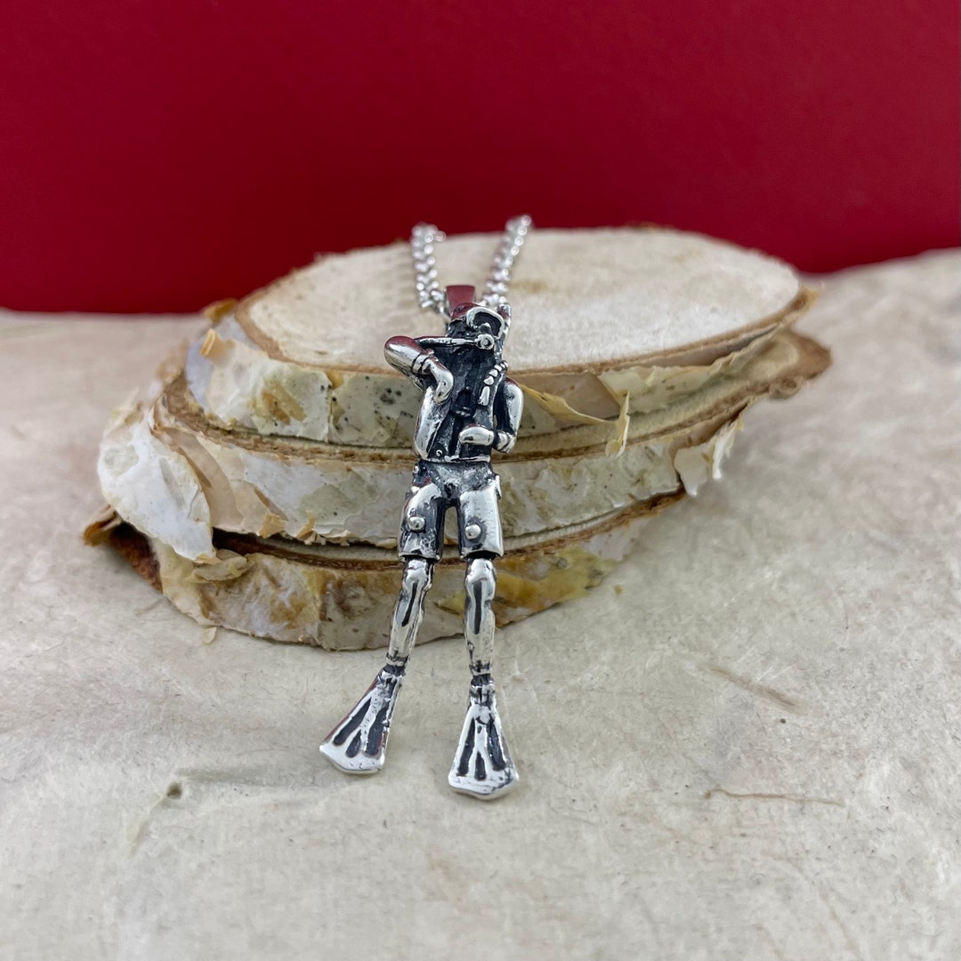 Moveable Scuba Diver Silver Pendant, 3D Scuba Diver Necklace, 925 ...