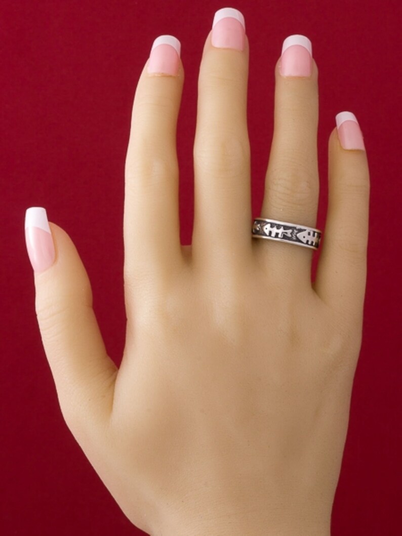 Fish Skeleton Silver Ring Band, Sterling 925 Silver Fish Skeleton Ring ...