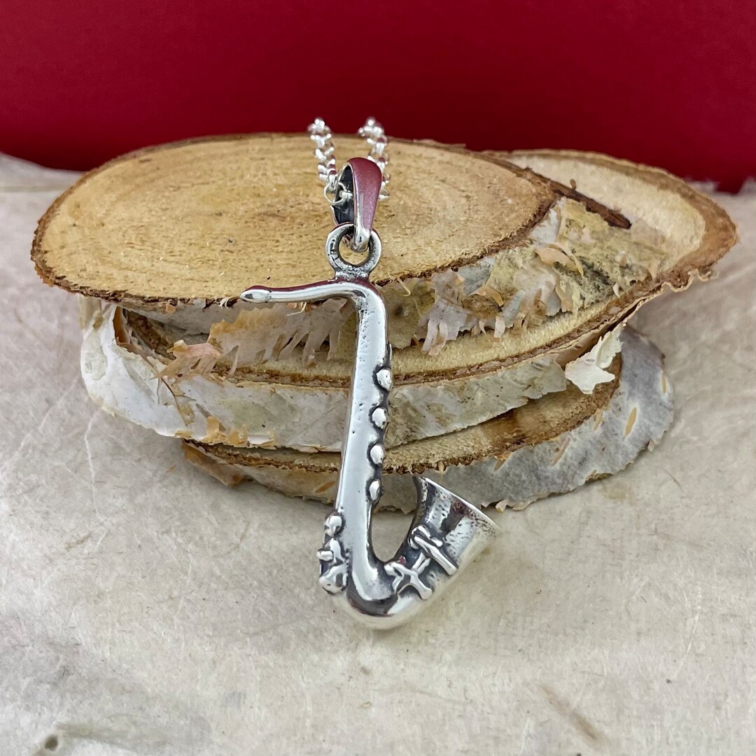 Saxophone Pendant, 925 Silver Saxophone Charm Necklace, Musical ...