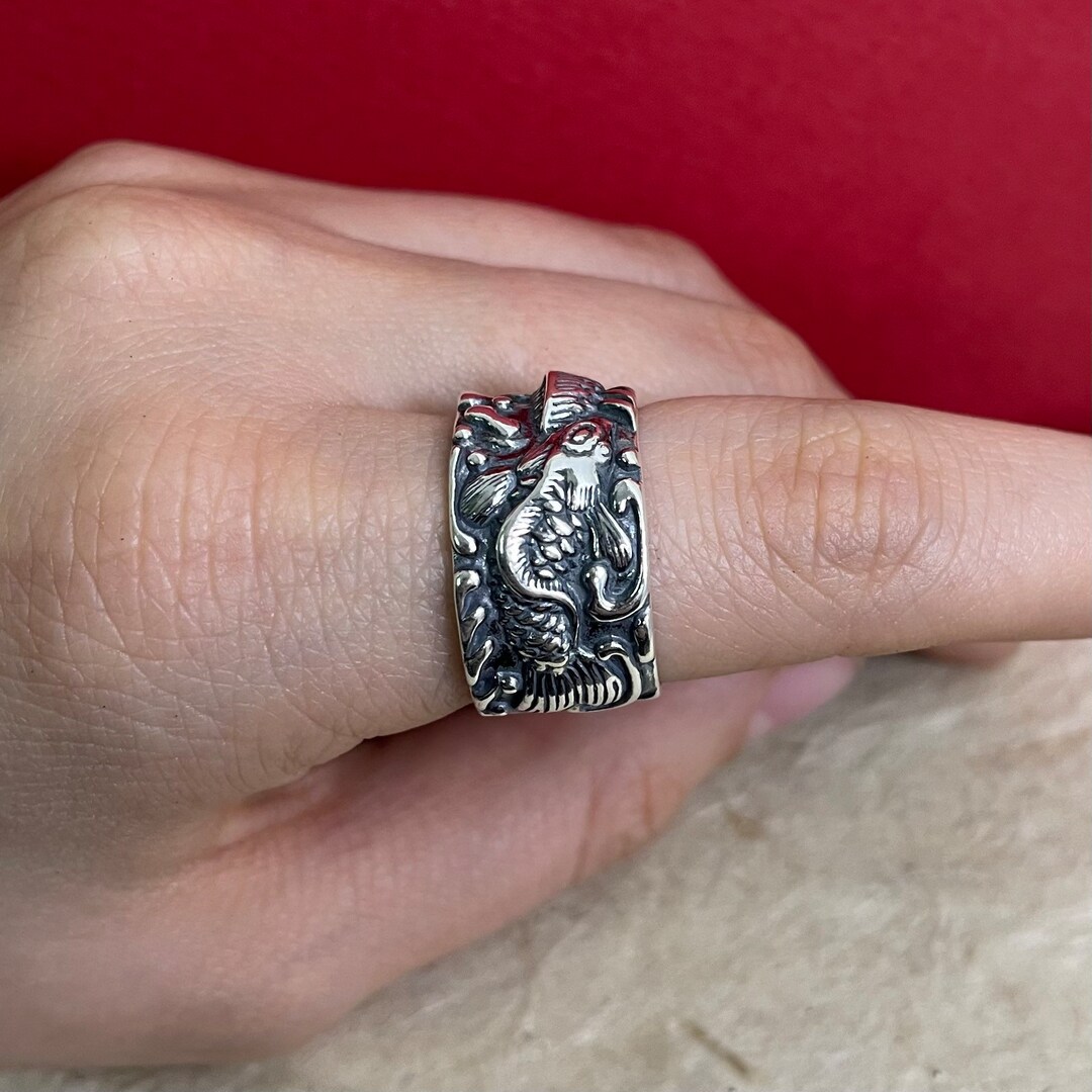 Japanese Koi Fish Silver Ring, Fish Ring Sterling 925 Silver ...