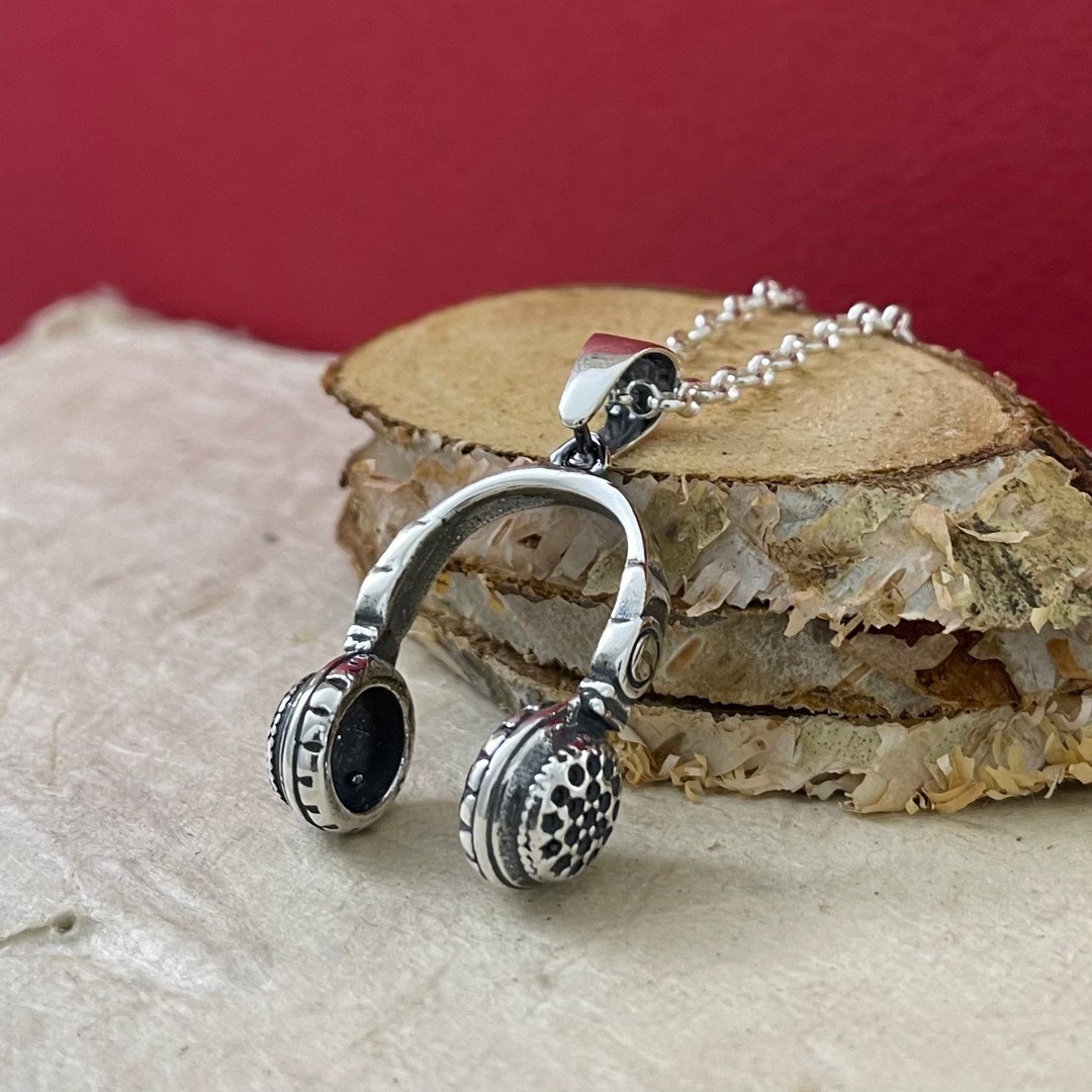 Headphone Silver Pendant, Headphone Charm, Sterling 925 Silver DJ ...