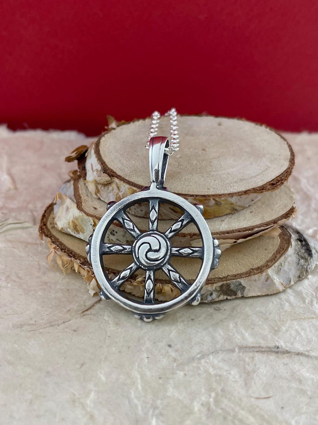 Dharmachakra Pendant, Wheel of Dharma Necklace, Sterling 925 Silver ...