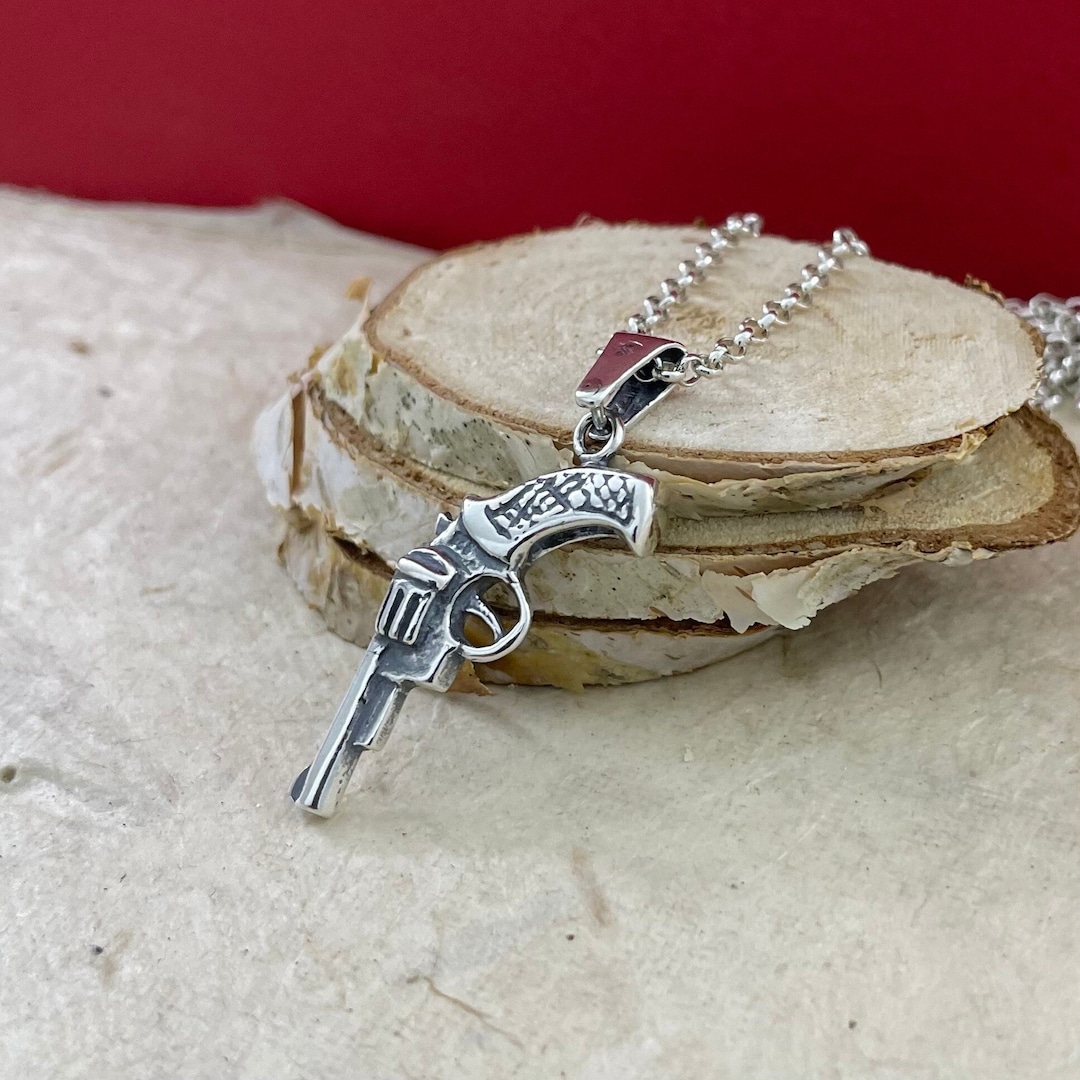 Gun Silver Pendant, Pistol Pendant, Sterling 925 Silver Gun Pendant ...