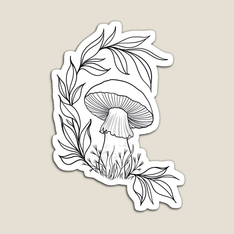El dibujo de línea fina de Big Mushroom, svg de setas y ramas, svg de ...