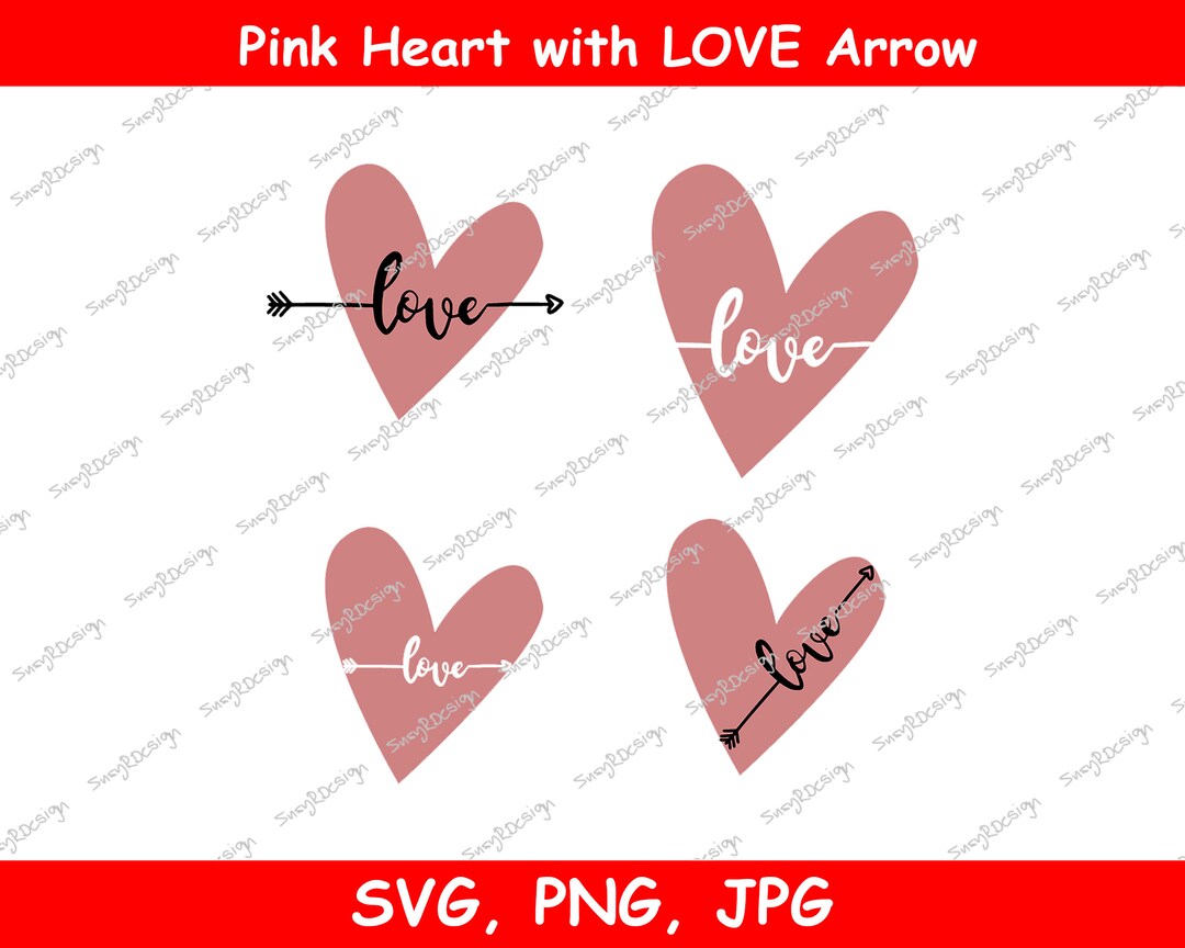 Pink Heart With Love Arrow, Digital Illustration, Clip Art, Digital ...