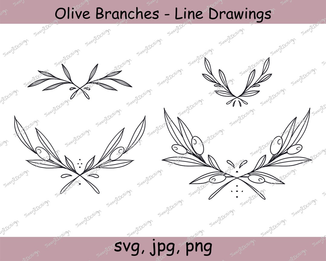 Ramas de Olivo, 4 Dibujos de Línea, ilustración svg, rama de olivo svg ...