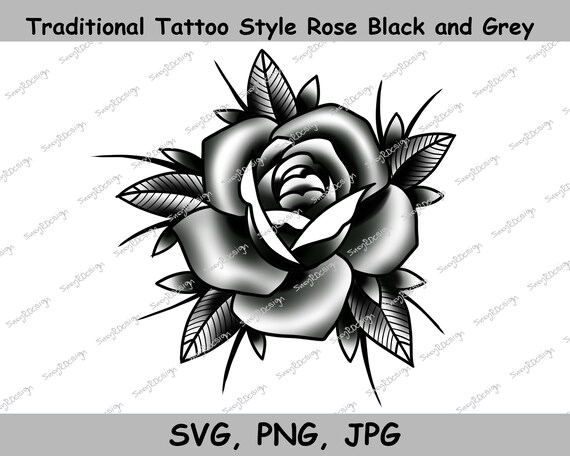 Traditional Black And Grey Rose Tattoo