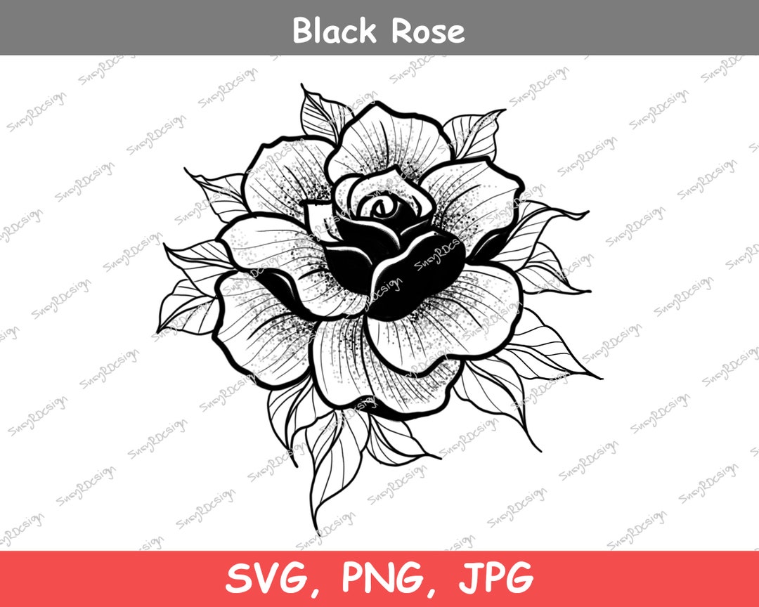 Black Rose Line Drawing, Dotwork Art, Plant Clip Art, Digital Downloads ...