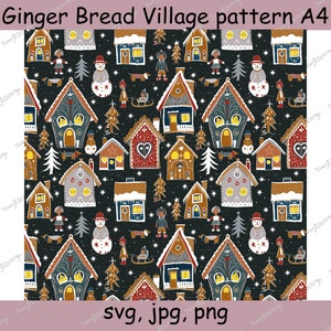 Christmas Pattern A4 Paper Size, Gingr Bread Village Design, Digital ...