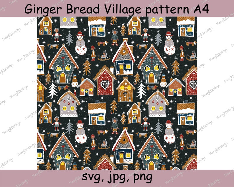 Christmas Pattern A4 Paper Size, Gingr Bread Village Design, Digital ...