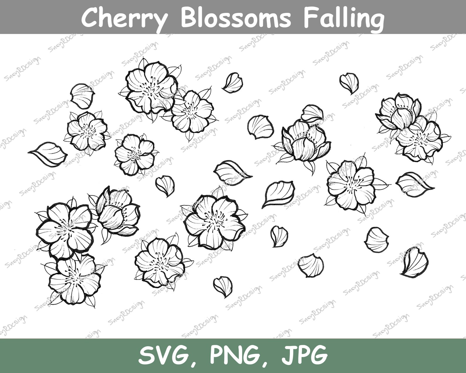 Mini Bundle of Cherry Blossoms Line Drawings Floral Bundle Svg - Etsy