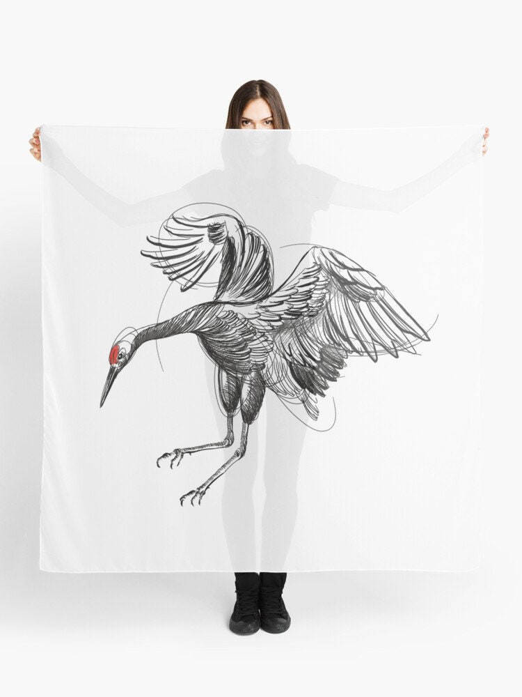 Red Crown Crane Fine Line Drawing, Crane Svg, Crane Print, Digital ...