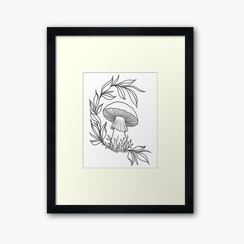 El dibujo de línea fina de Big Mushroom, svg de setas y ramas, svg de ...