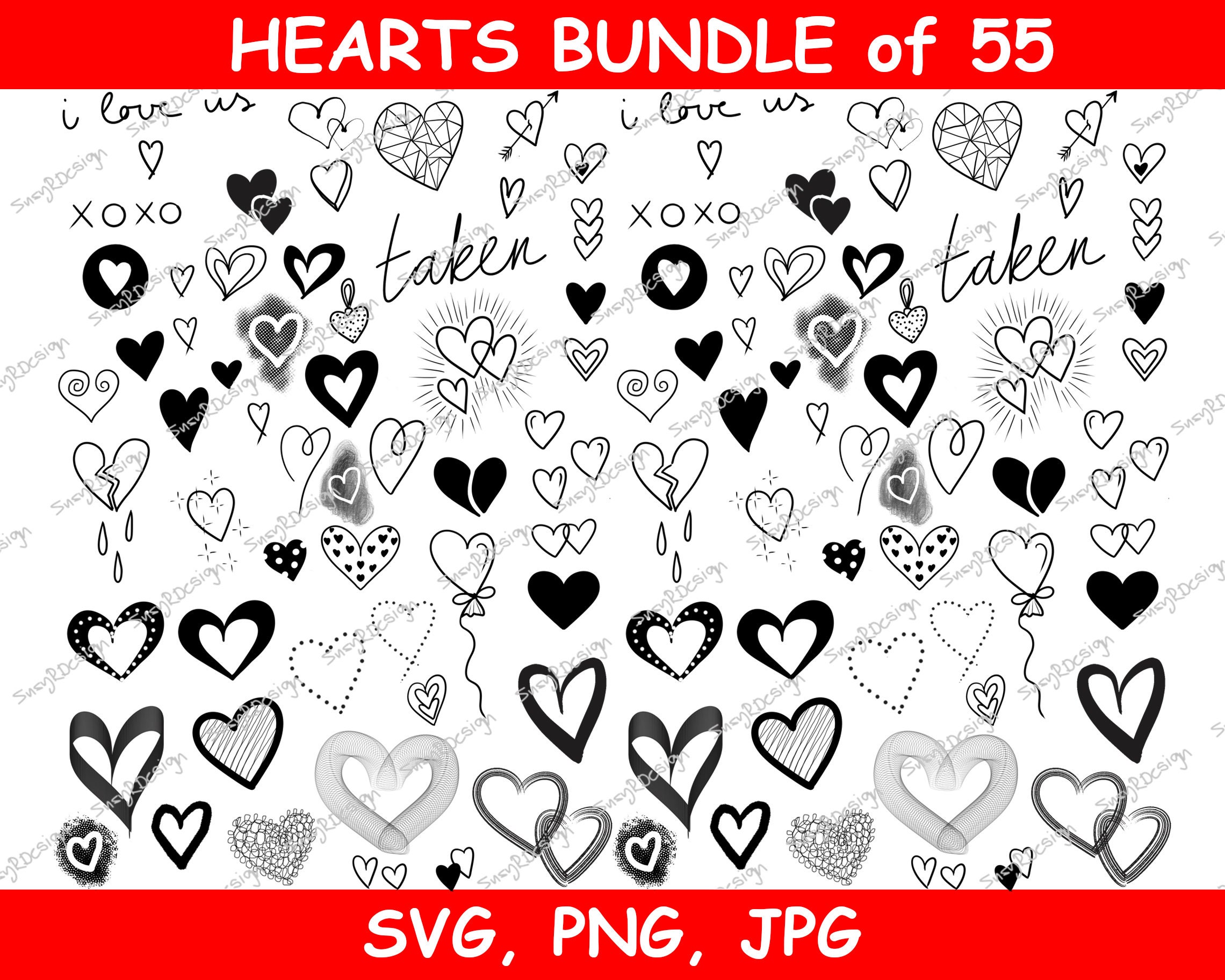 Hearts Bundle of 55, Valentines Svg, Black Heart Svg, Cricut Svg Files ...