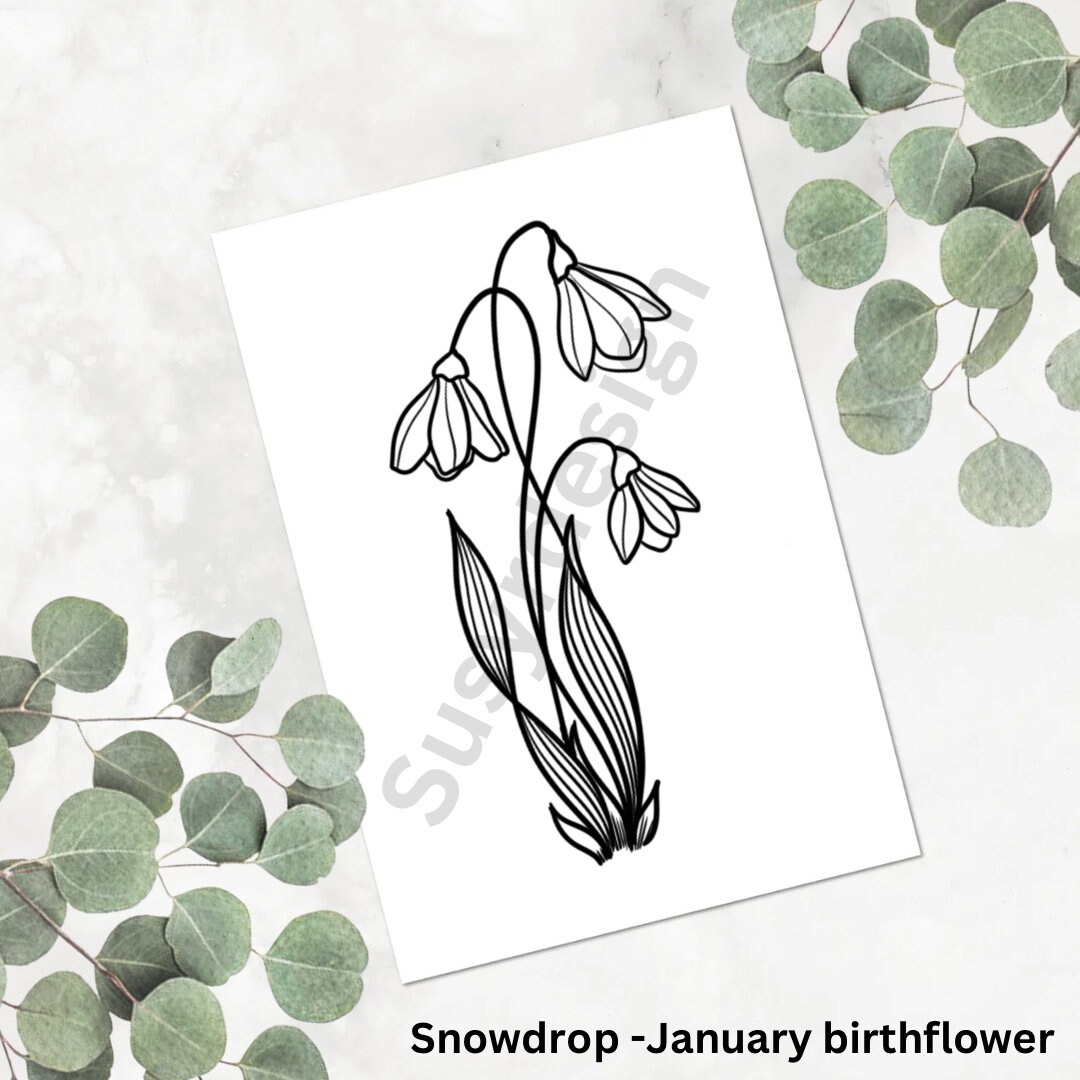 JANUARY Birth Flower, Snowdrop Line Drawing, Embroidery Design Svg ...