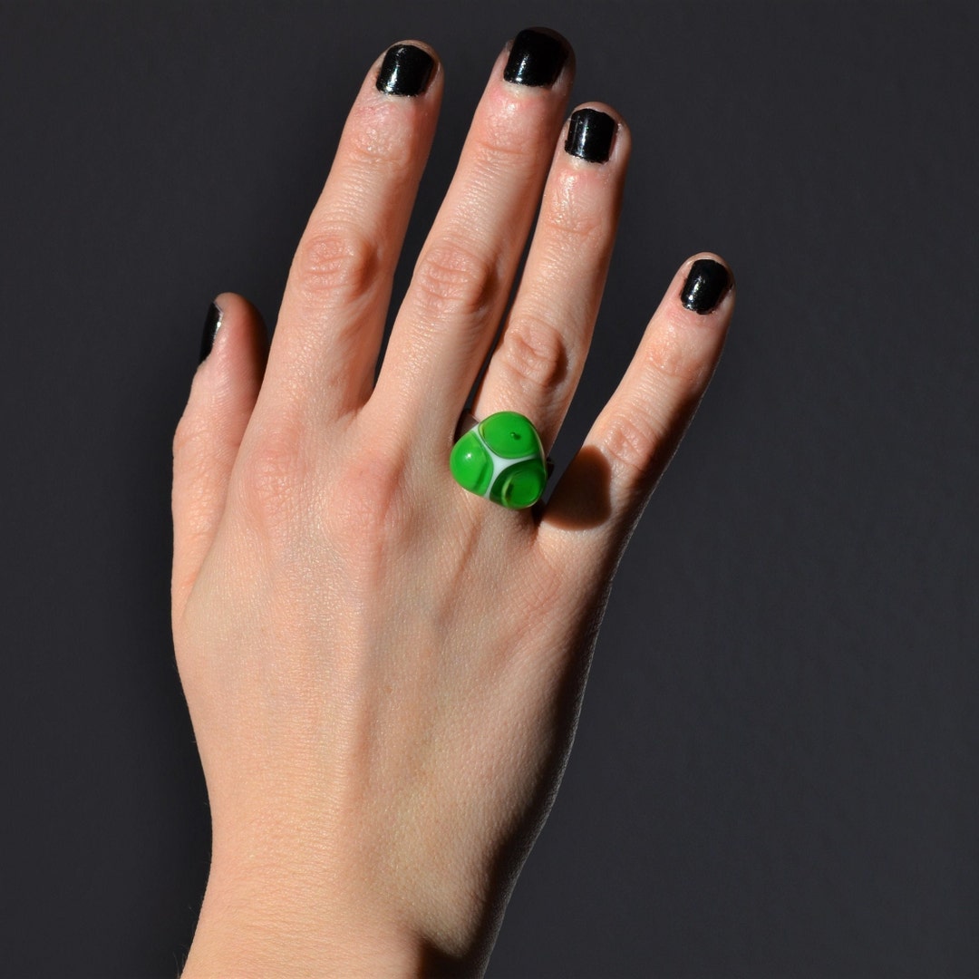 Green and White Glass Ring Topper, Handmade Glass Jewelry, Joyful Glass ...