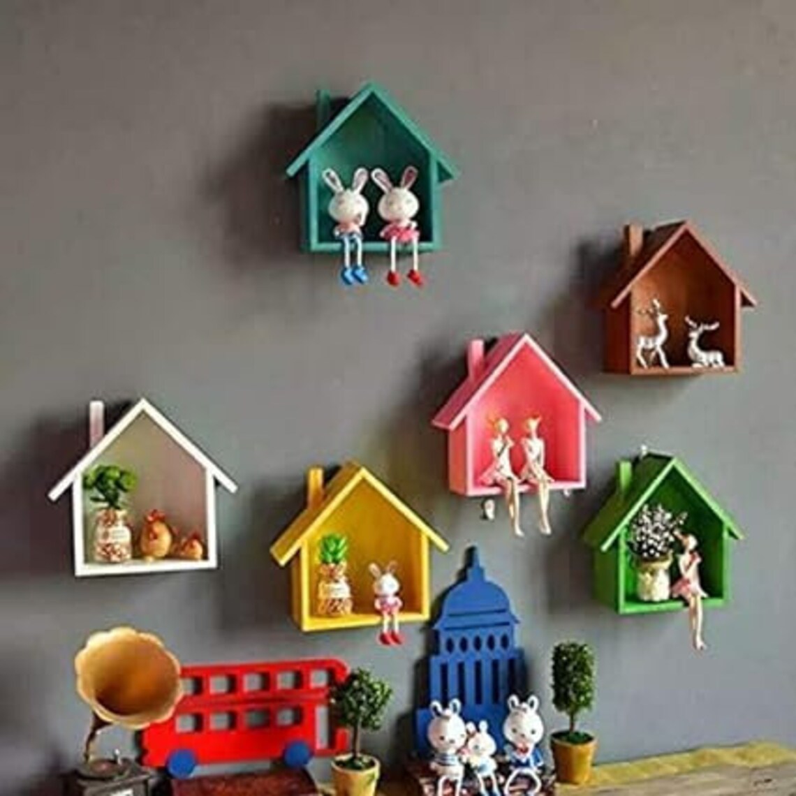 Wooden Hanging Wall Shelf, Rack Hut Shape Shelf/display Shelf Shelves ...
