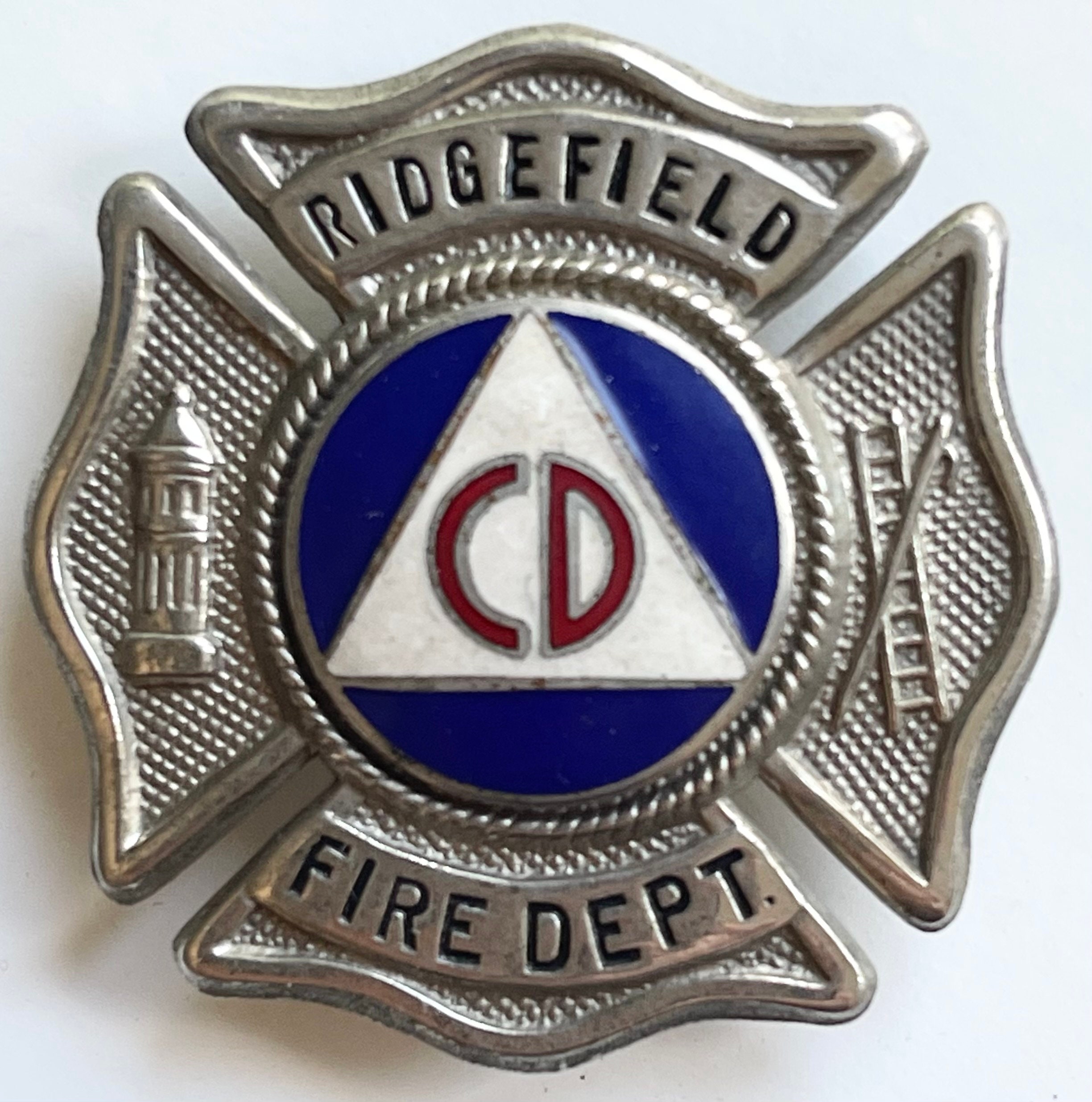 Original Vintage CIVIL DEFENSE BADGE Ridgefield N.J. Fire Dept. Metal ...