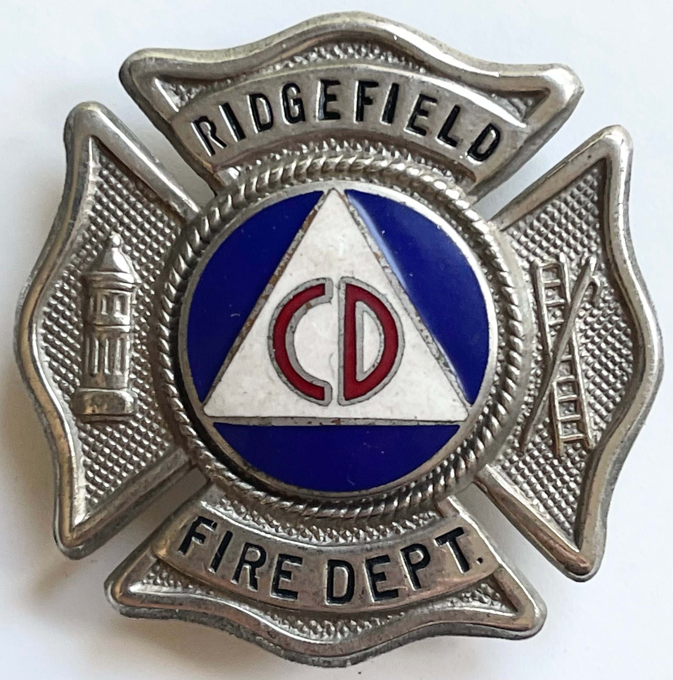 Original Vintage CIVIL DEFENSE BADGE Ridgefield N.J. Fire Dept. Metal ...