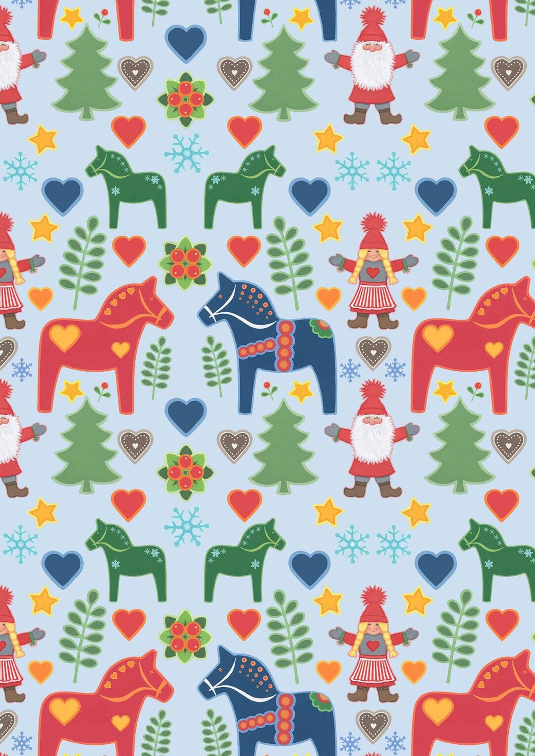 Scandi Christmas Cotton Fabric – Tomtens Folklore, Light Blue - Etsy