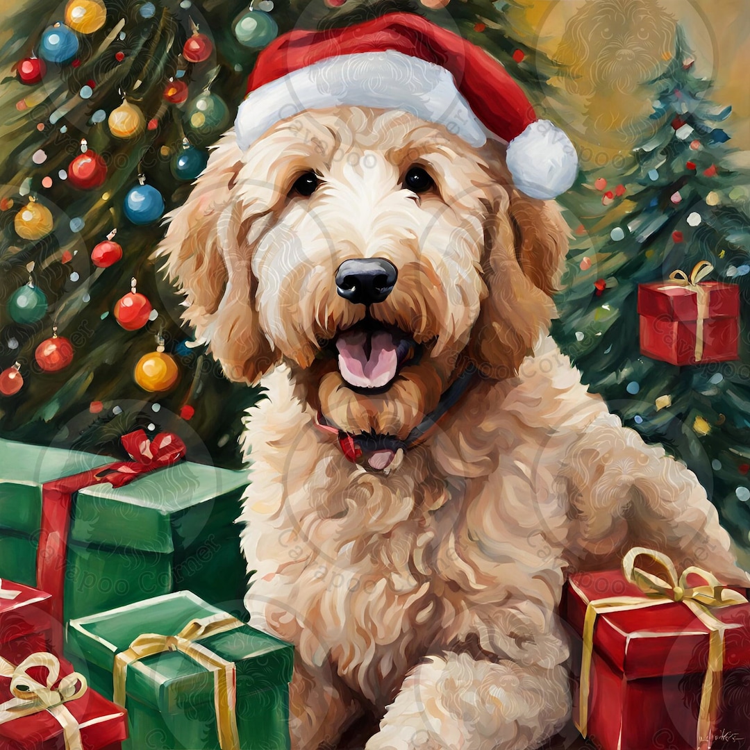 Golden Doodle in Santa Hat Pack of 10 Christmas Greeting Cards With ...