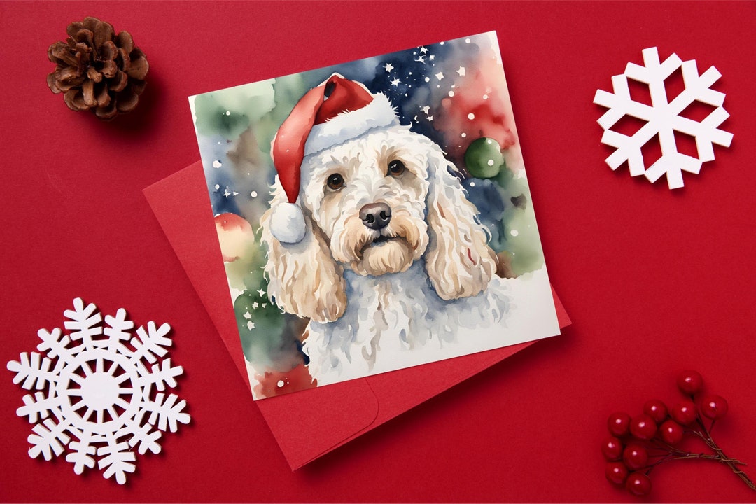 White Cockapoo Wearing a Santa Hat Christmas Card Pack of 10 Greeting ...