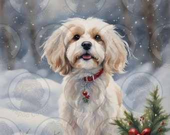 Black Cavapoo Christmas Pack of 10 Greeting Cards With Standard ...