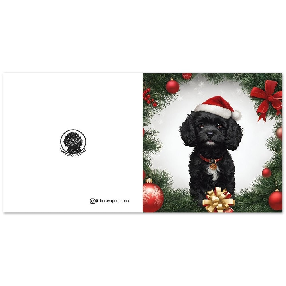 Black Cavapoo Christmas Pack of 10 Greeting Cards With Standard ...