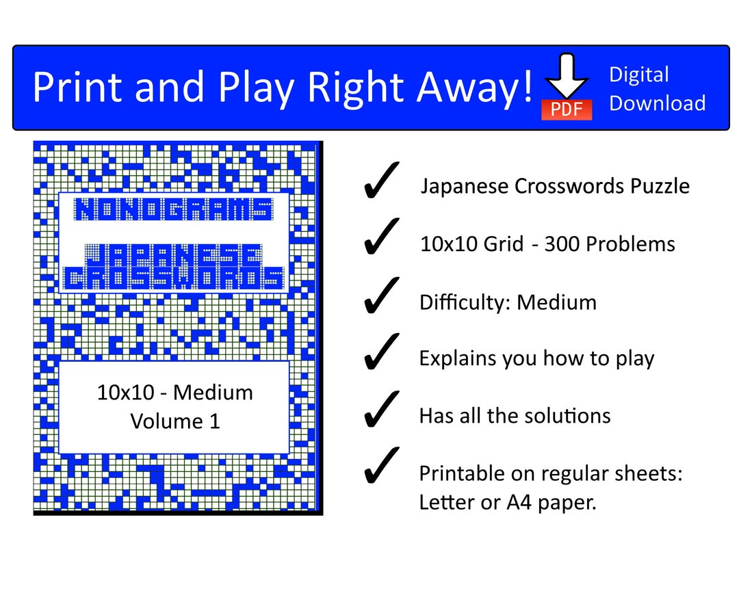 Nonogram Puzzle Game, Japanese Crosswords, 10x10, 300 Medium Level ...