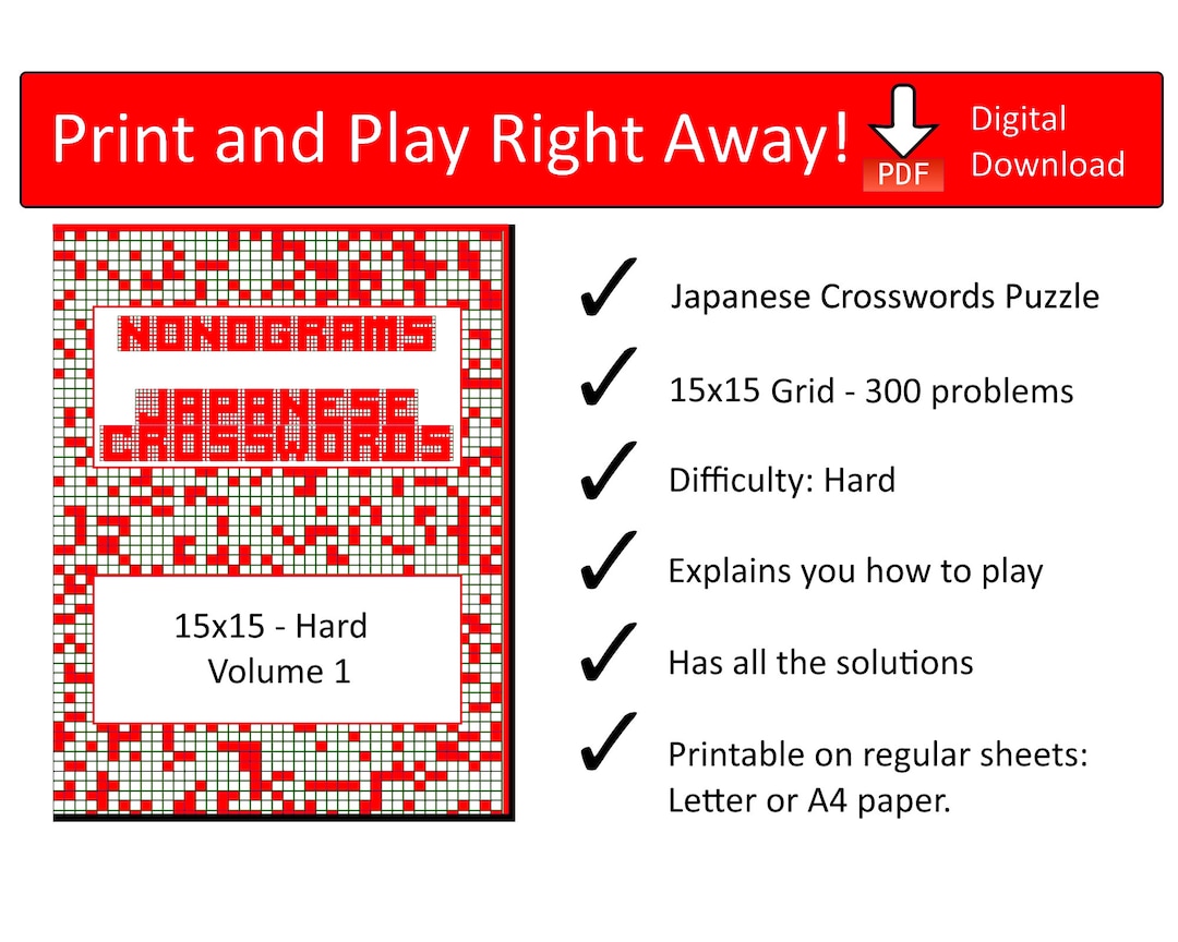 Nonogram Puzzle Game Japanese Crosswords 15x15 300 Hard - Etsy