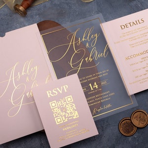 Pink and Gold Acrylic Wedding Invitation, Set is Optional, Acrylic ...