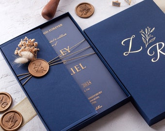 Boxed Invitation, Navy Blue Boxed Wedding Invitation, Box With Ribbon ...