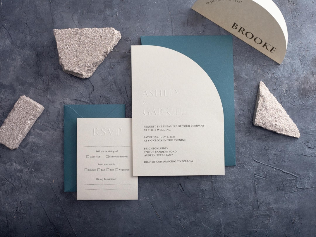 Half Arch Wedding Invitation With Emboss, Letterpress Wedding Invites ...