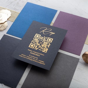 Foil QR Code RSVP Card: Modern Wedding Response, Gold, Rose Gold ...