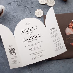 Arch Wedding Invitation With Photo, Modern Arch Wedding Invitation ...
