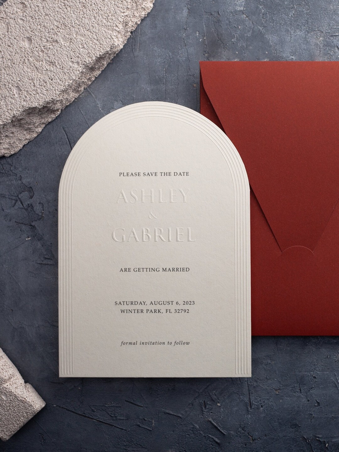 Arch Embossed Wedding Invitation, Letterpress Invite, Emboss Wedding ...