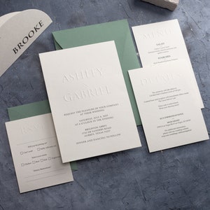 Embossed Wedding Invitation — Letterpress Wedding Invite, Minimalist ...