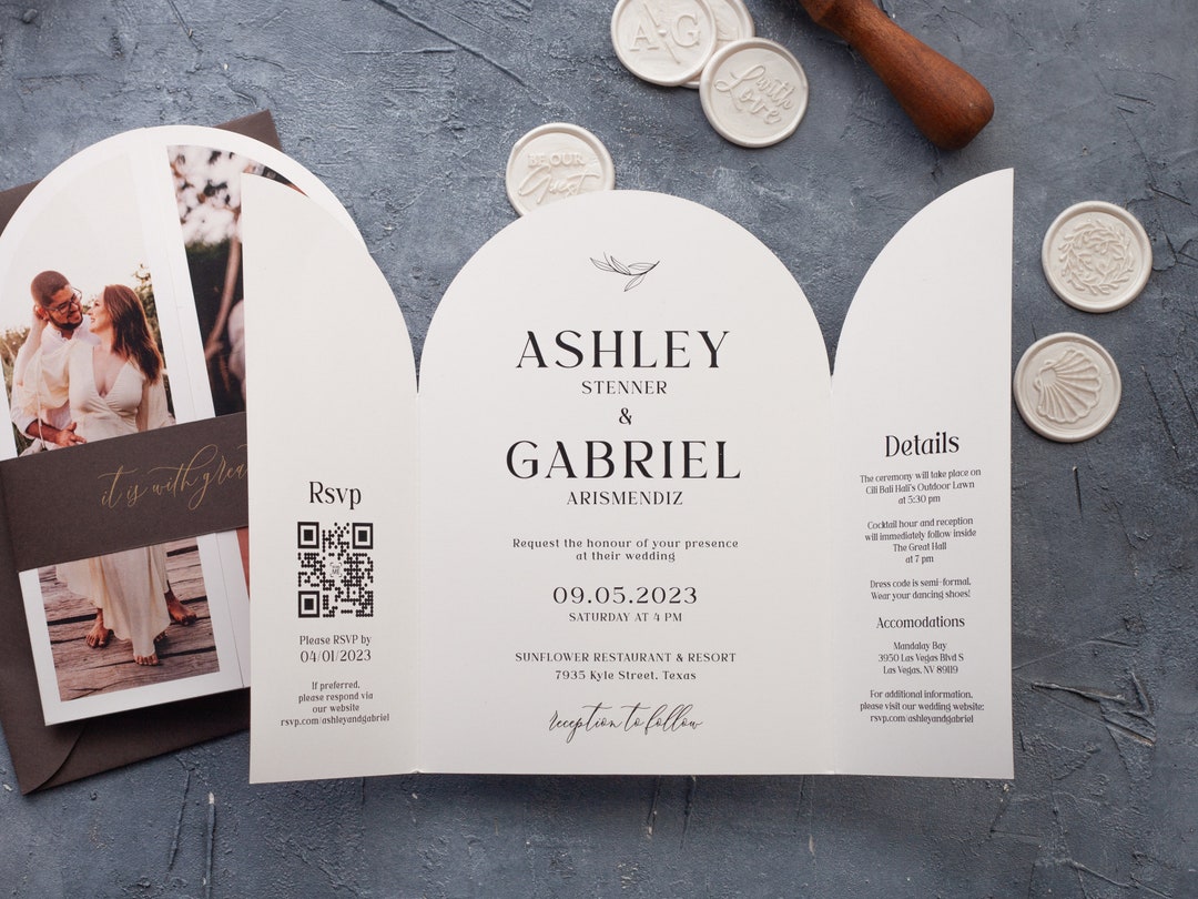Arch Wedding Invitation With Photo, Modern Arch Wedding Invitation ...