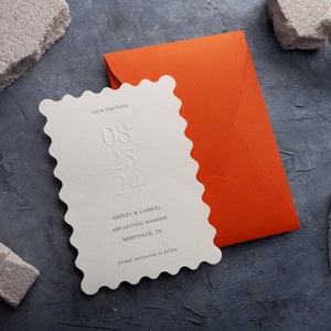 Embossed Save the Date, Letter Press Save the Date Invite, Burnt Orange ...