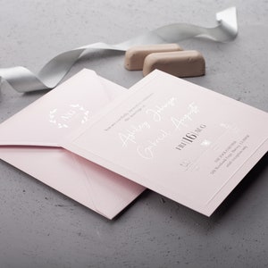 Blush Pink Paper Wedding Invitation, Foiled Wedding Invites, Silver ...